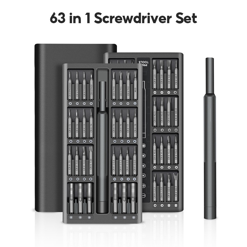63 in 1 Precision Screwdriver Bit Kit Hex Phillips Torx Head Detachable ...