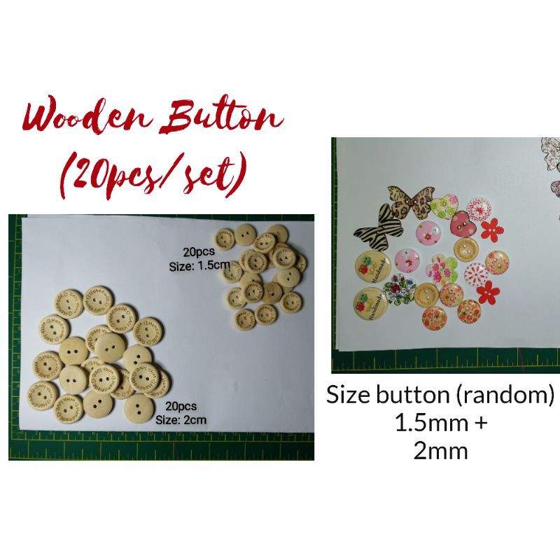 [🇲🇾] Wooden Buttons / Butang Kayu "handmade with ️" (20pcs/set ...