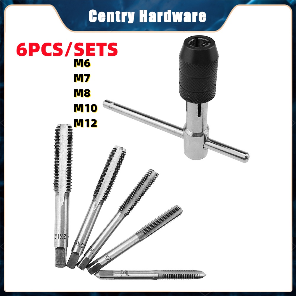 6pcs Hand Screw Tap Wrench Tap Die Set T-type Machine Thread Metric ...