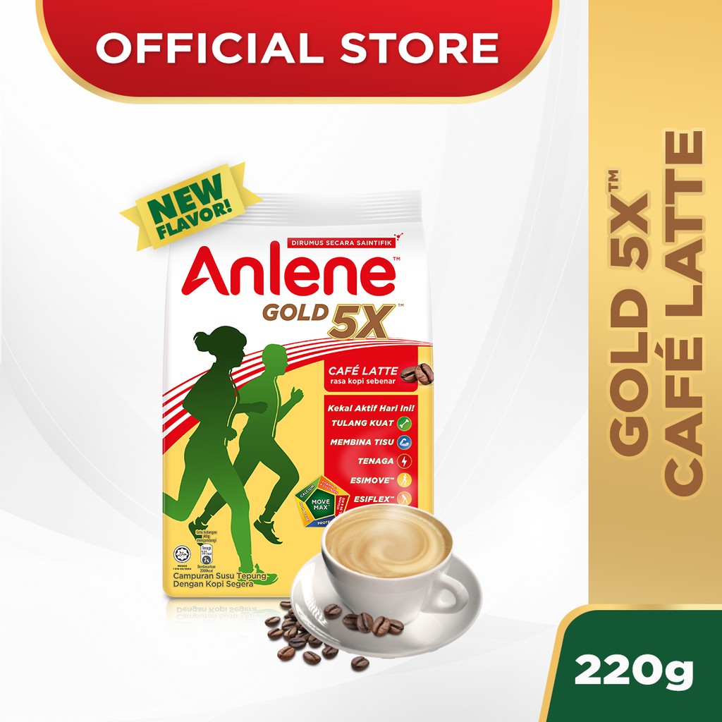 ANLENE Gold 5X High Calcium High Protein Cafe Latte Milk Powder Susu Tepung (220g) [Exp 19 May ...