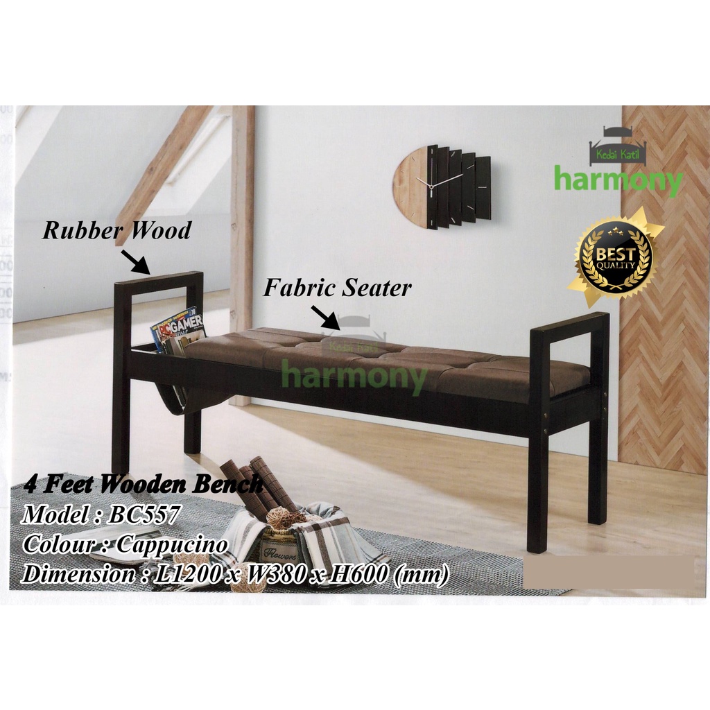 Harmony 4ft Fabric Seater Wooden Bench Chair / Kerusi Kayu Getah ...