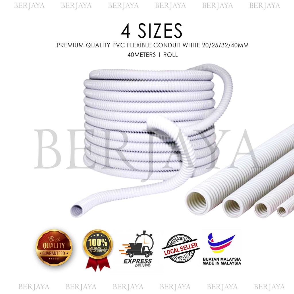 READY STOCK 30meters 1 Roll Premium Quality PVC Flexible Conduit White 20/25/32/40mm | Shopee ...