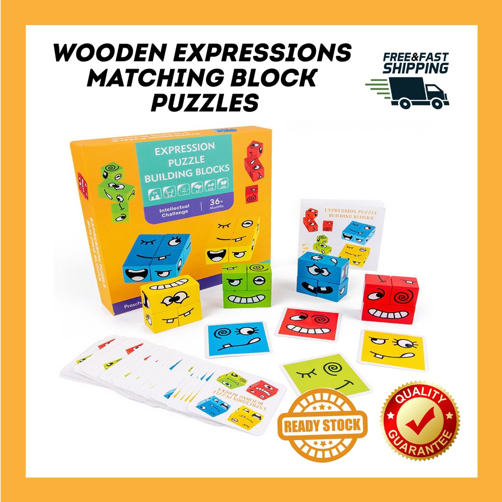 KIDS WOODEN EXPRESSIONS MATCHING BLOCK PUZZLE 🔥 BUILDING CUBES ...