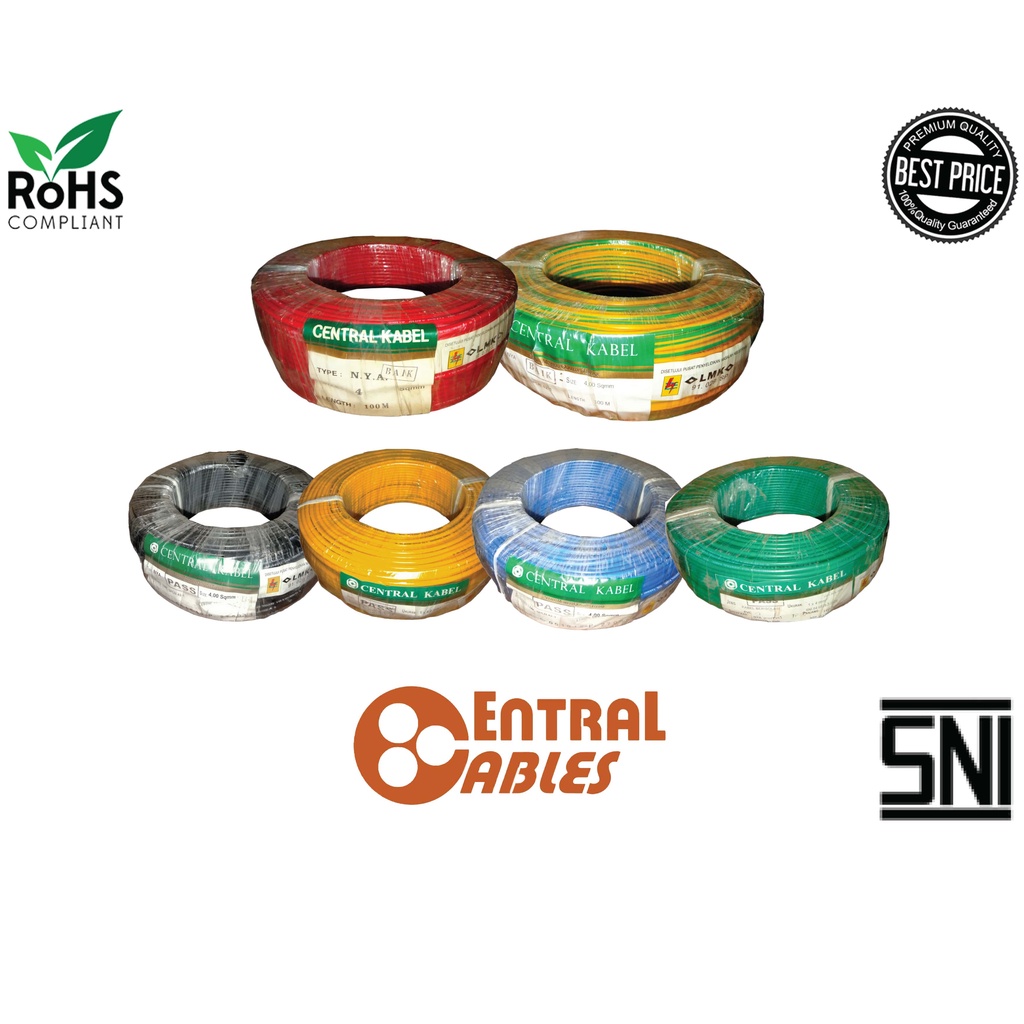 Sni CENTRAL NYAF CABLE 4 Sqmm 750V 50Meter (H07VK / AF / BVR 1X4mm 4mm 1x4Sqmm 1x4 ) | Shopee ...