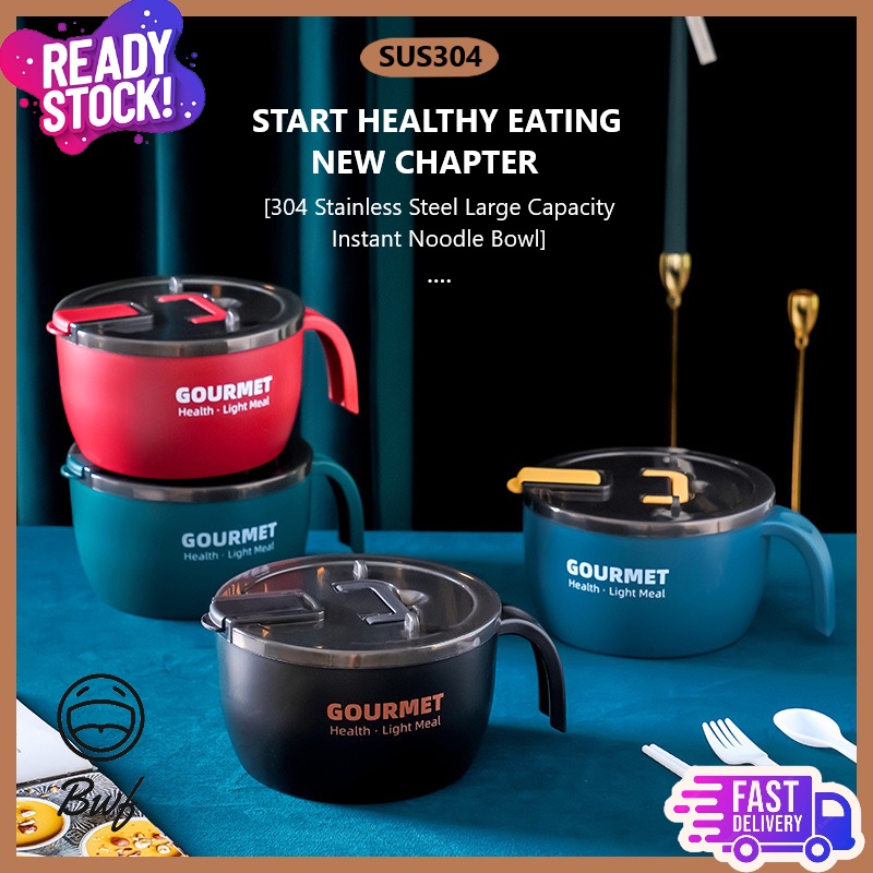 BWF 1300ml 304 Stainless Steel Gourmet Noodles Bowl Instant Noodle Bowl With Lid Office Student ...