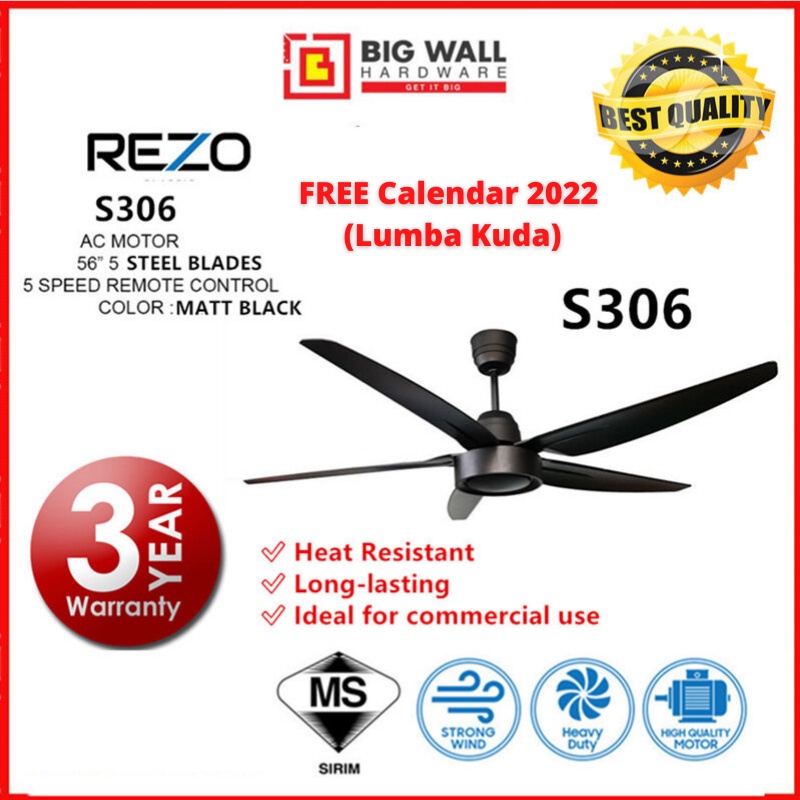 REZO S306/S106 56'' 5 Steel Blades 5 Speeds Regulator/Remote Control ...