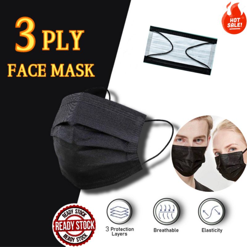 50pcs Full Black Colour 3ply Face mask Non Medical Disposable Mask ...
