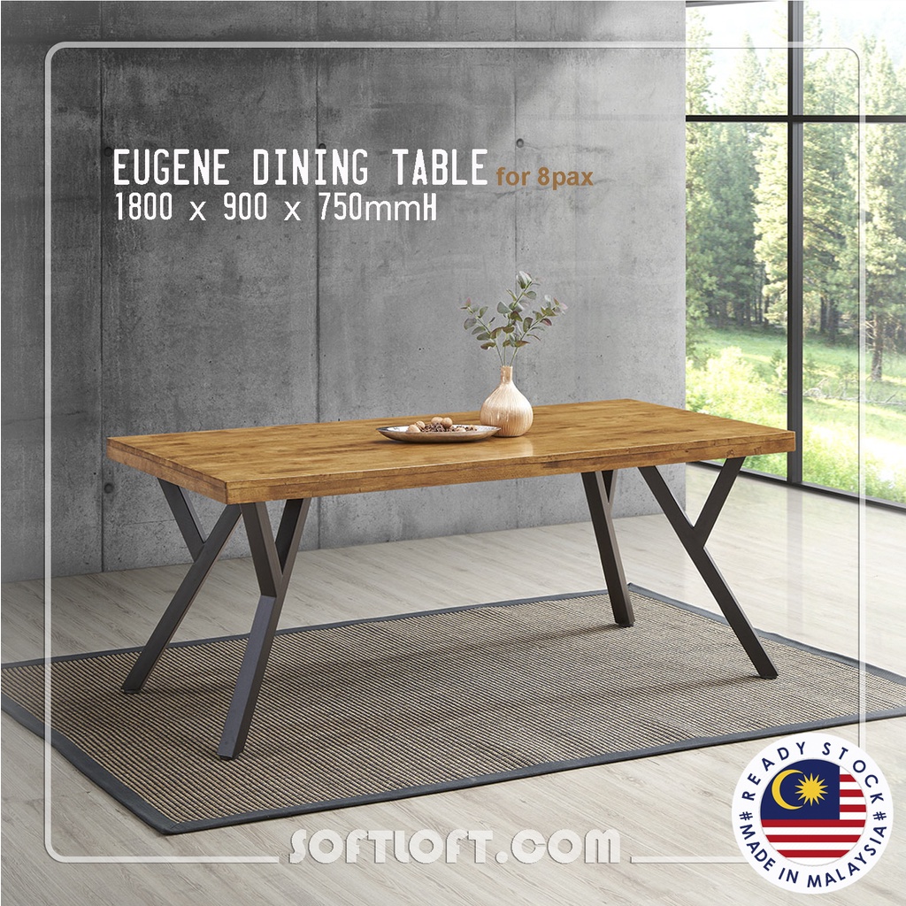 Eugene 8 Seater Table 100 % Solid Wood Rectangular Table Dining Wooden ...