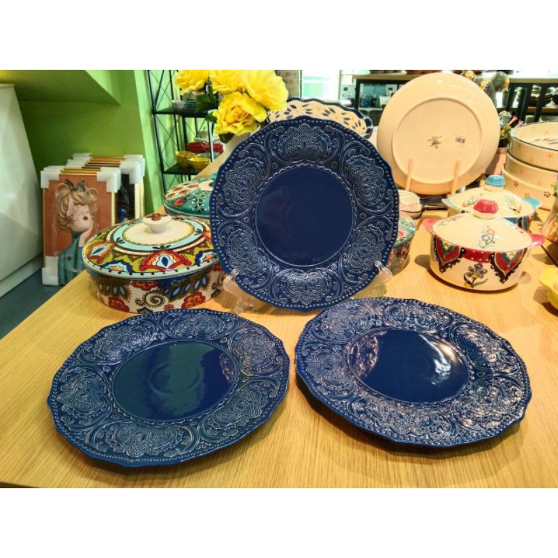 Japanese Blue Ceramic Food Plates Thick Lips Dinner Plate | Shopee Malaysia