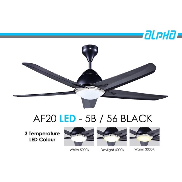 Alpha AF20 5B/56” LED 5 Speed Remote Ceiling Fan ( LED 3 Color ...