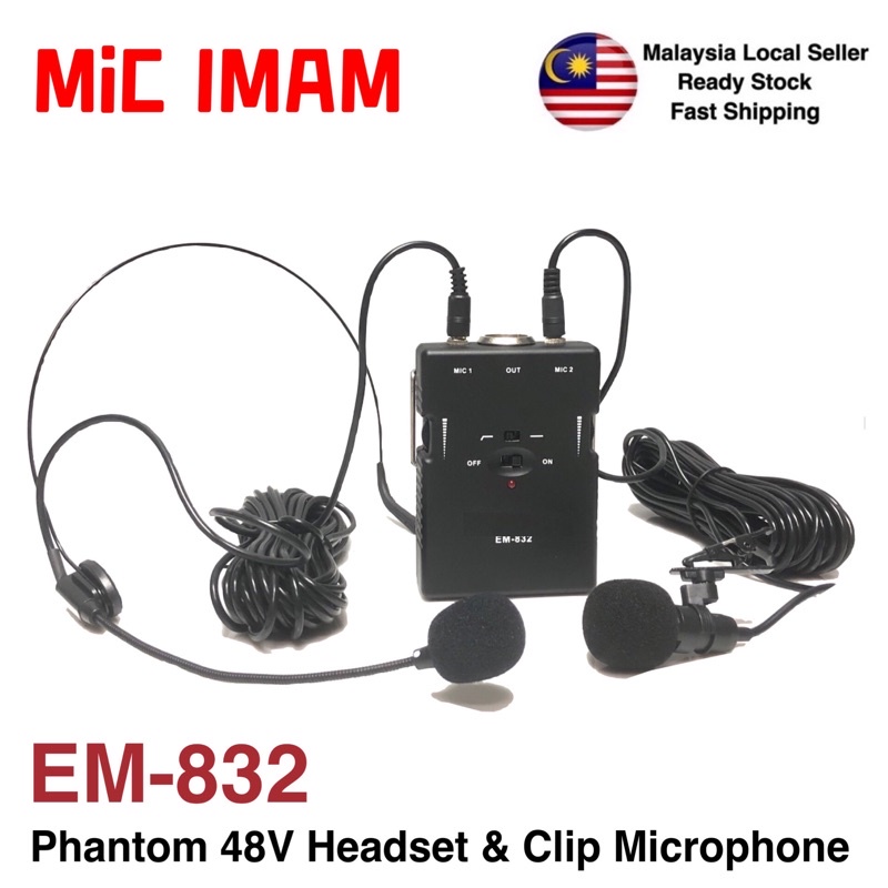 MIC IMAM EM-832 Headset & Tie-Clip Microphone Electret Condenser ...