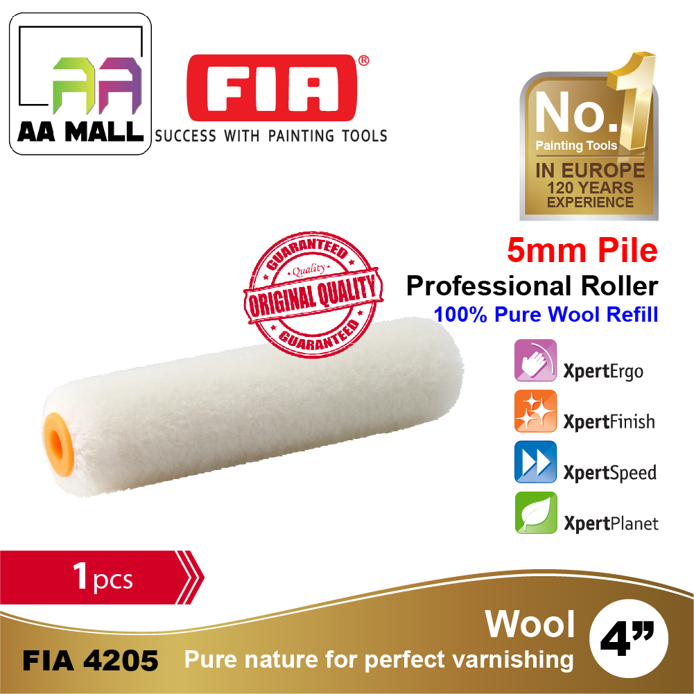 FIA 4" Paint Roller Refill Wool Roller Lambwool FIA4205/Polyamide FIA4125/Polyamide FIA4135/Red ...