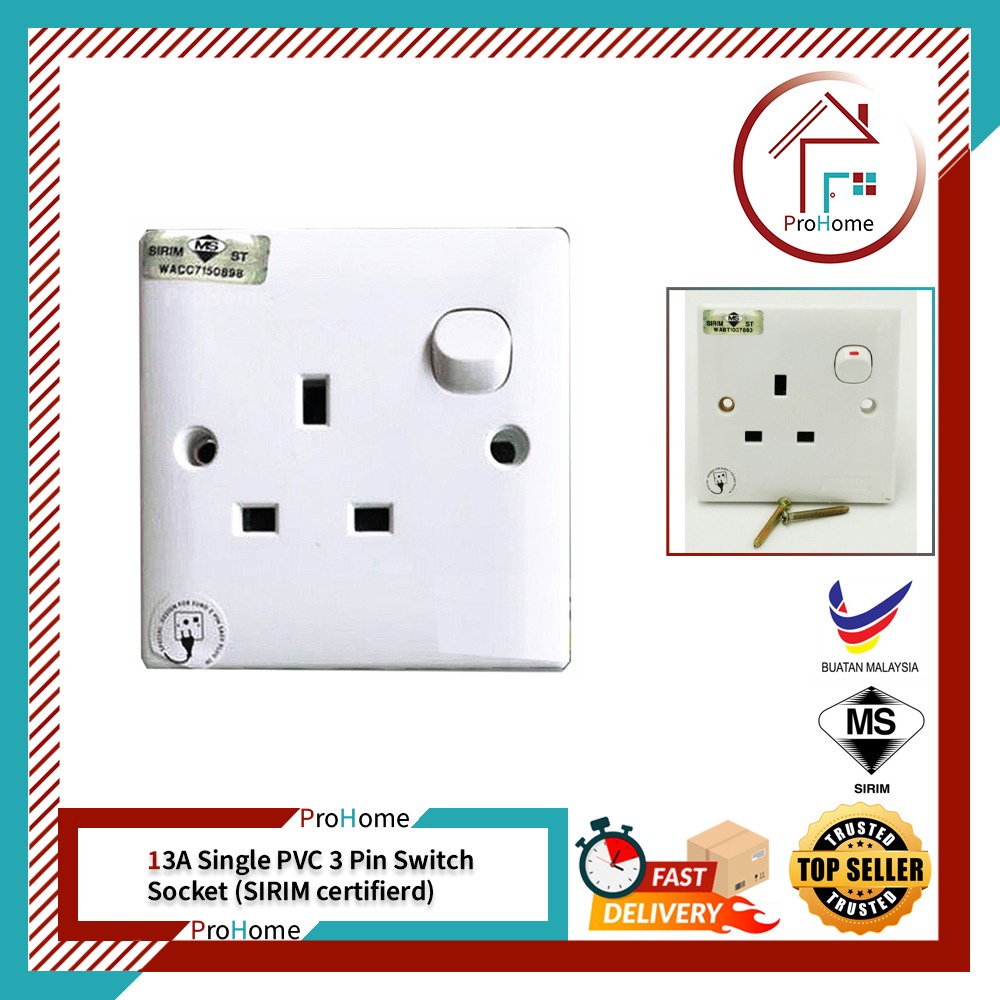 13A Single Switch Socket Outlet 13A (SIRIM) Switch Electric One Gang Electric Socket 13A Socket ...
