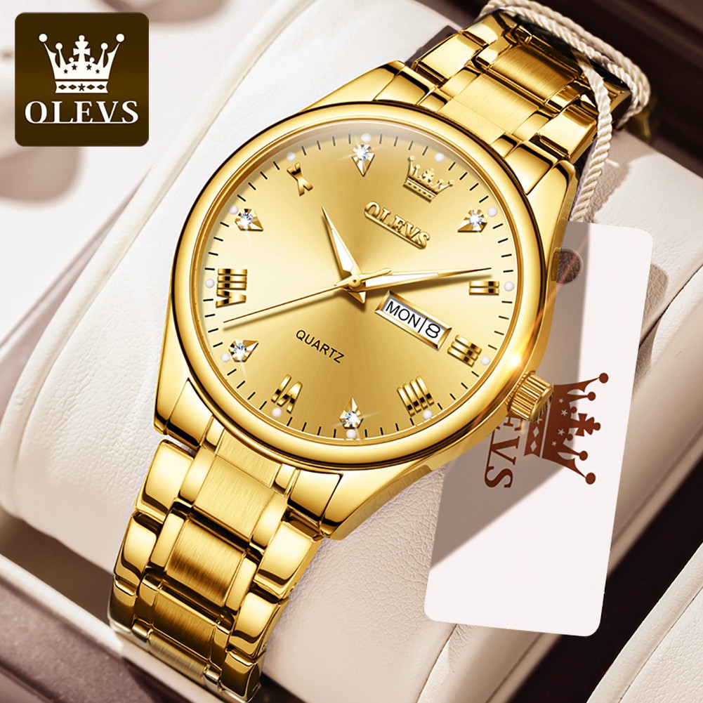 OLEVS Jam Tangan Lelaki Watch For Men gold Original 100% Branded Mens ...