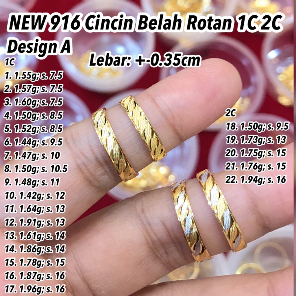 NEW GOLD 916 Cincin Belah Rotan Design A 1g-2g 6 Sept _ | Shopee Malaysia