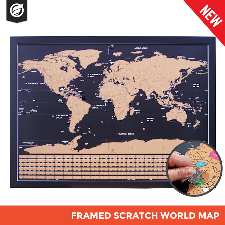 Frambie Framed Scratch World Map | A1 Scratchable Travel World Map With ...