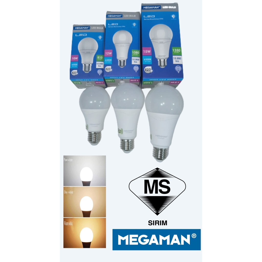 MEGAMAN LED BULB LIGHT 3W/5W/7W10W/12W/15W, LED ES(E27)&PLC STICK MENTOL LAMPU | Shopee Malaysia