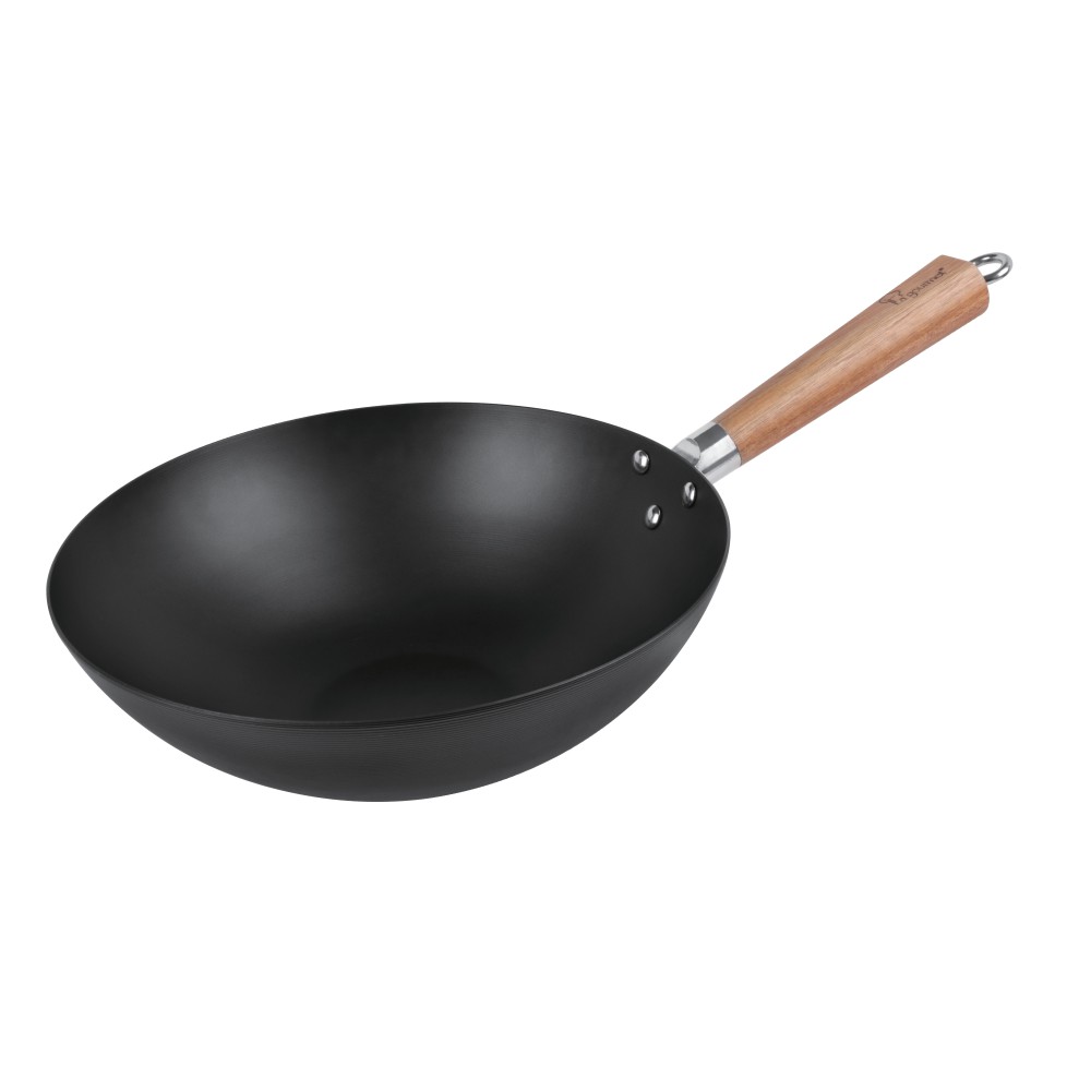 La gourmet BluSteel 28 x 9.5cm Round Bottom Carbon Steel Stirfry Wok ...