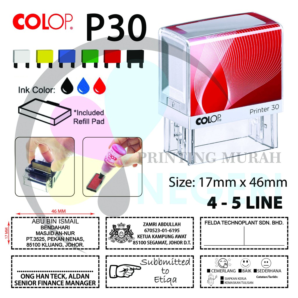 SAME DAY SHIP OUT (READY STOK) Rubber Stamp COLOP Printer Line Self Inking Stamp / TRODAT Printy ...