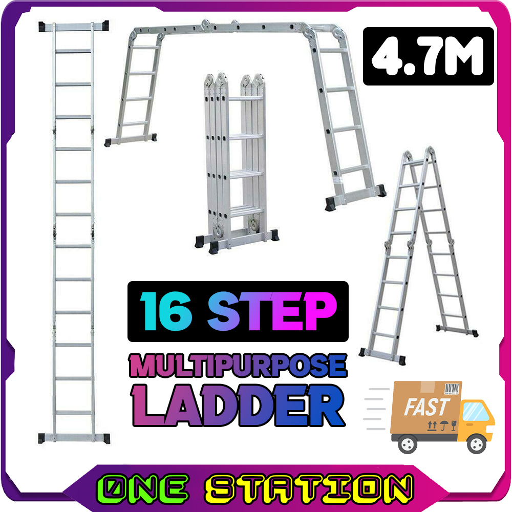 M47 16 STEP 4.7M ALUMINIUM MULTIPURPOSE LADDER 16STEP LADDER TANGGA ...