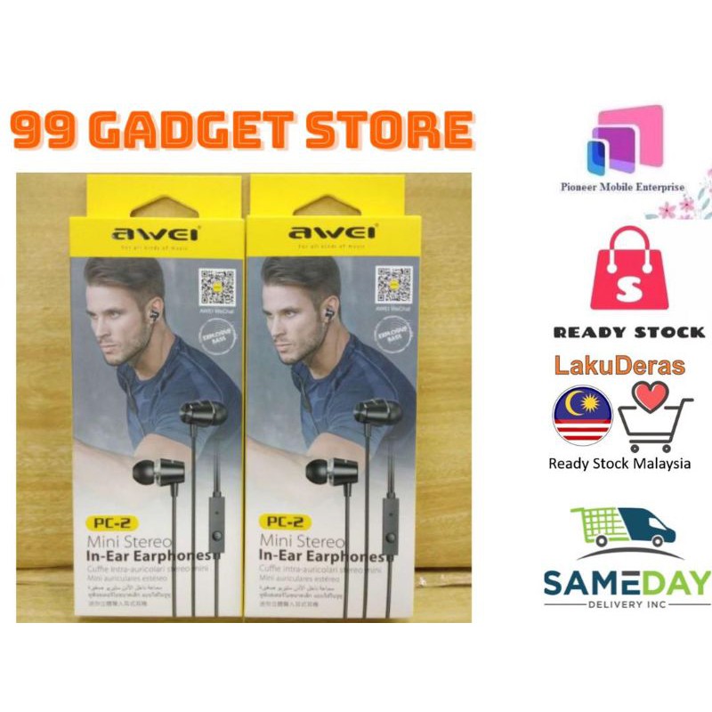 💥Ready stock💥Awei original earphone PC-2 with mic. MINI stereo in-ear ...