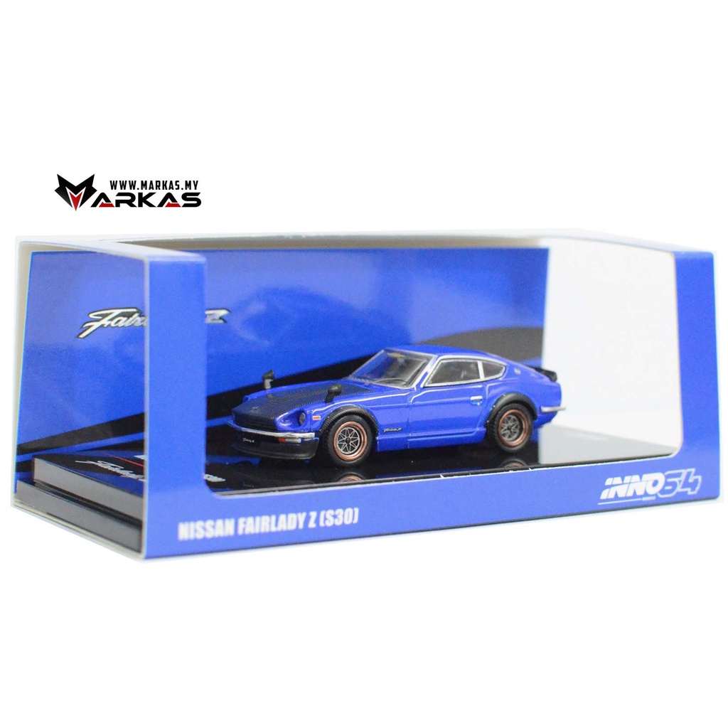 (NOT SEALED FOC PROTECTOR) INNO MODELS INNO64 1/64 NISSAN FAIRLADY Z S30 BLUE WITH CARBON HOOD ...