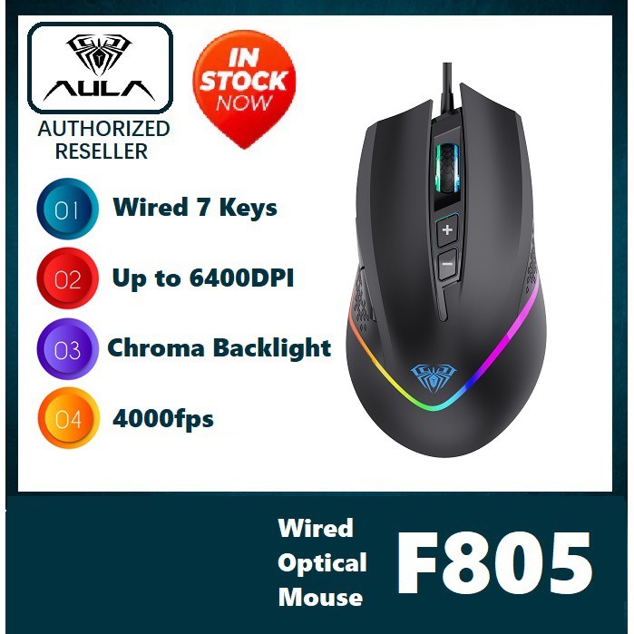 [ READY STOCK ] AULA F805 Gaming Mouse Marco Programmable RGB Colorful Lighting 6 gear DPI ...