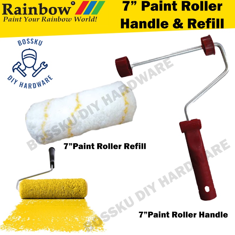 Rainbow 7" Paint Roller Handle & Refill Batang Cat Roller BOSSKU ...