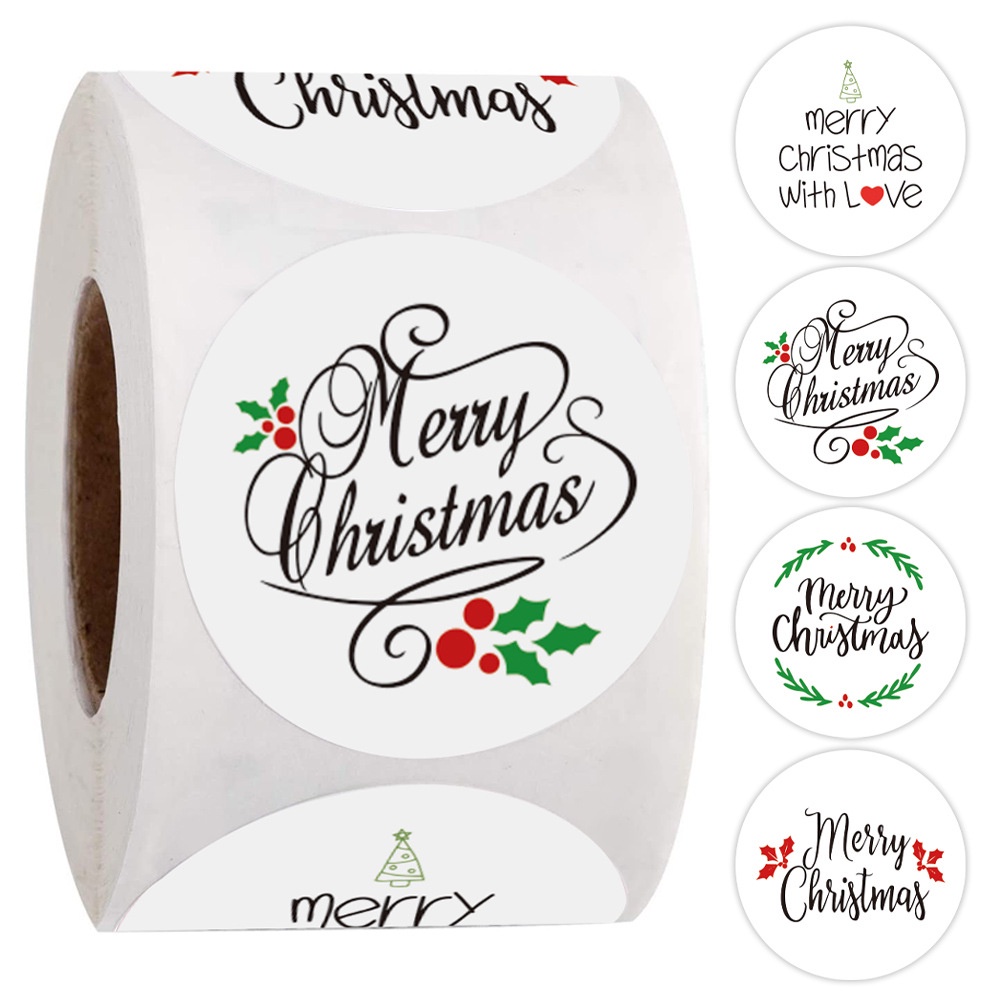 500Pcs/roll White Merry Christmas Wrapping Package Festival Baking ...