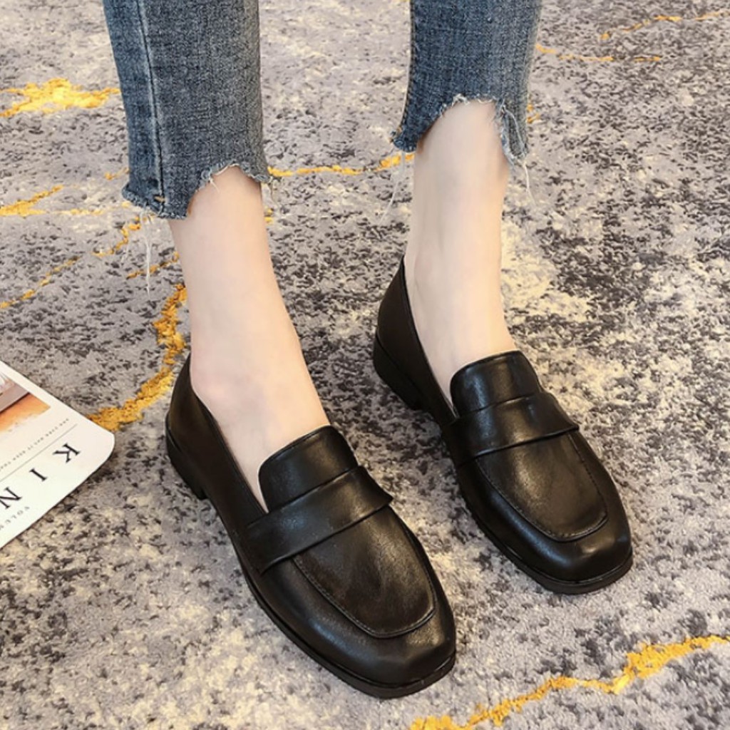 Retro Time Loafers British Style Small Leather Shoes Square Toe Low ...