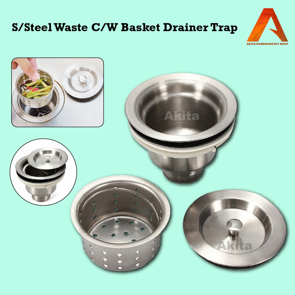 3 1/2'' (110mm) SUS304 Stainless Steel Waste c/w Basket Drainer S/Steel ...