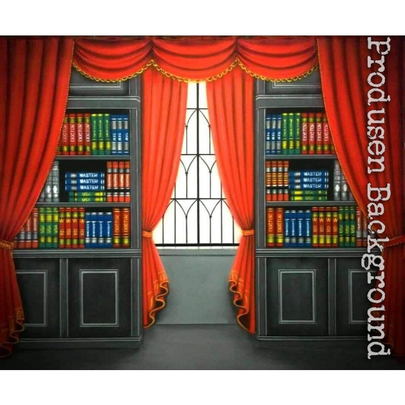 MERAH Graduation Background Cloth 3x2.5m Bookshelf Red Curtain Backdrop ...