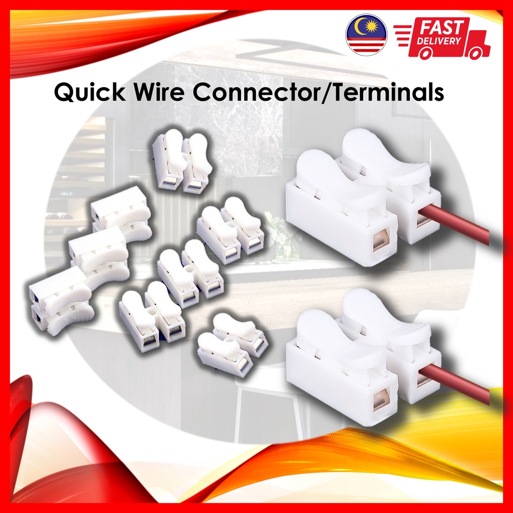 Quick Wire Connectors 2 Pin 2 Ways Terminal Easy Fast Safe Cable Clamp ...