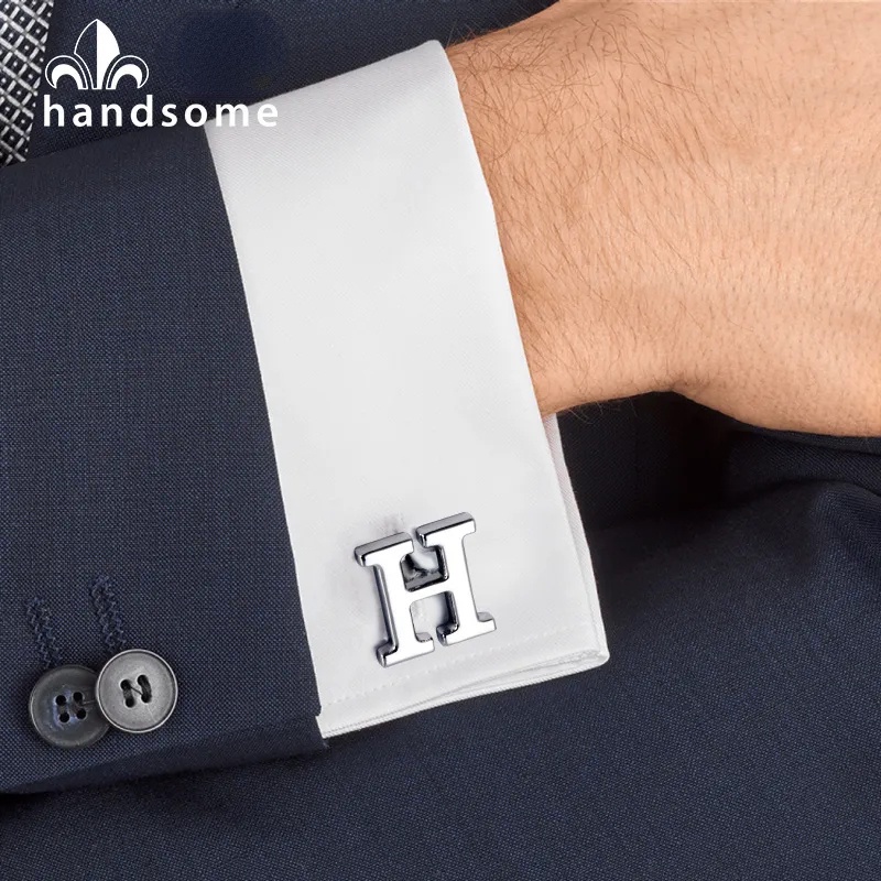 Pure Steel A-Z English Letter Cufflinks Simple Silver French Shirt ...