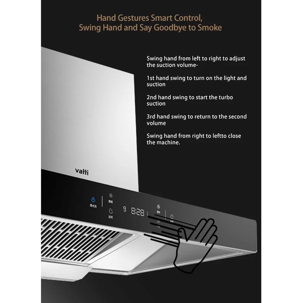 Vatti V931 Artemis Series T Type Range Hood 1860m3/h Suction Power with Steam & Hot Auto Clean ...