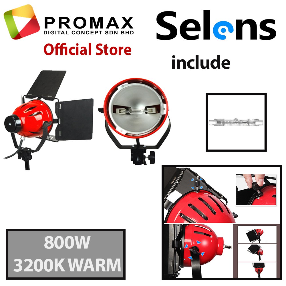 Selens Red head 800w 3200K Light with Dimmer For Filming Studio ...