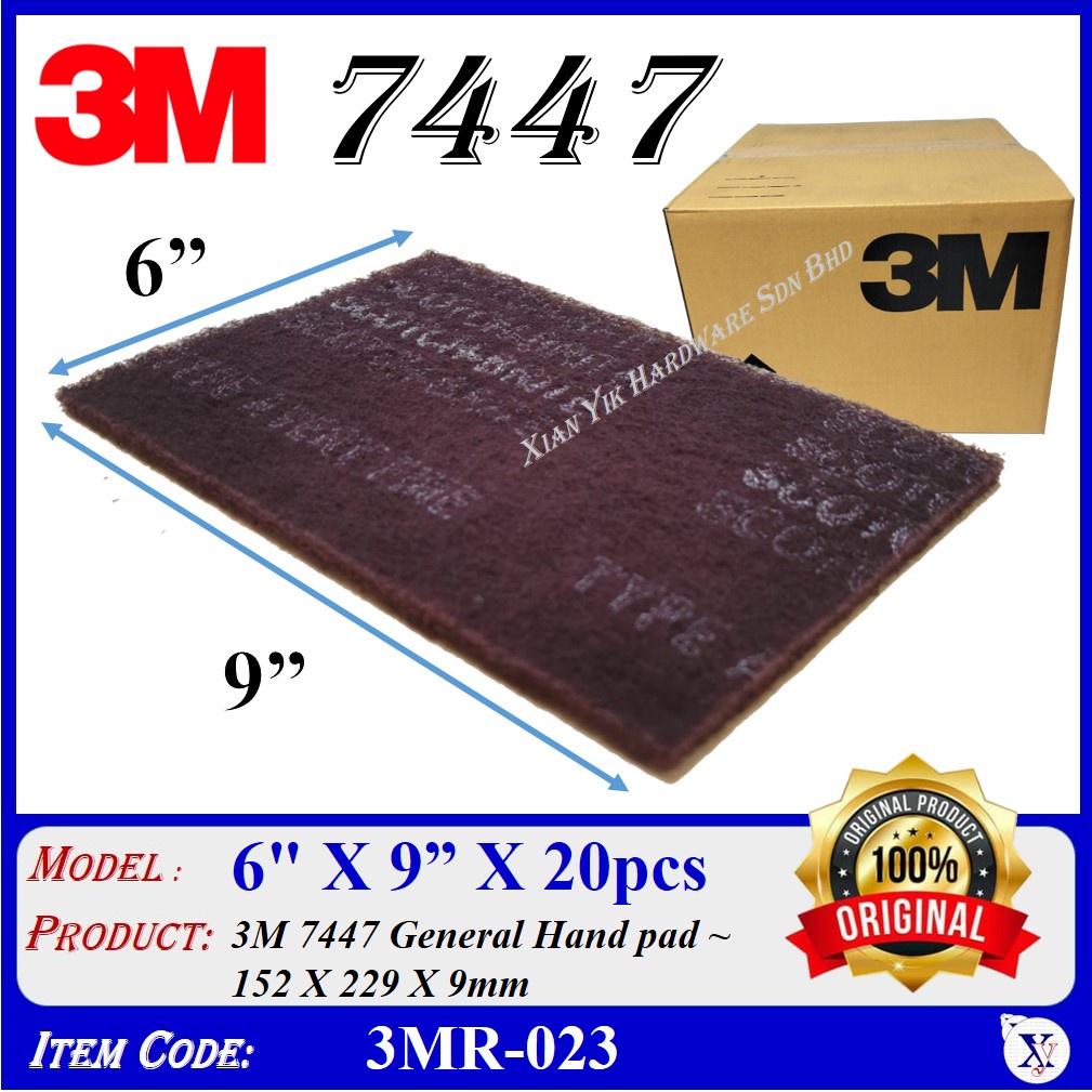 3MR-023 3M 7447 (5pcs OR 1box/20pcs) SCOTCH-BRITE GENERAL PURPOSE HAND PADS 152 X 229 X 9mm (9 ...