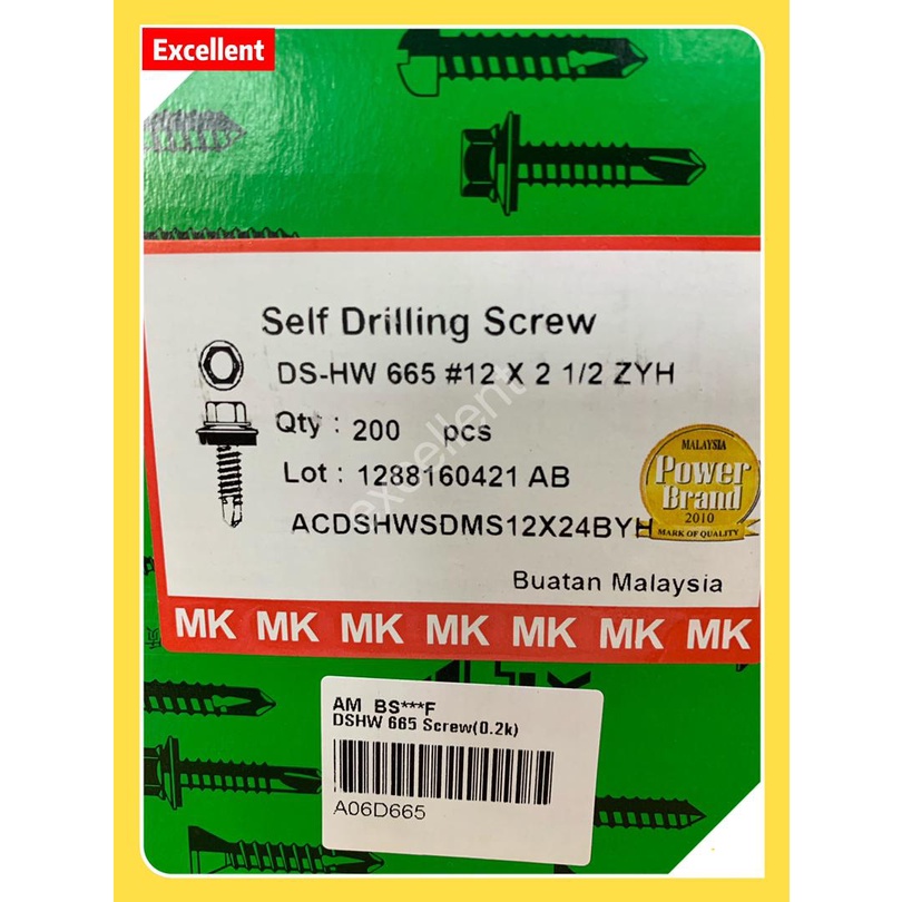 MK SELF DRILLING SCREW / SKRU BESI BUMBUNG DSHW 520/525/640/650/665 BOX ...