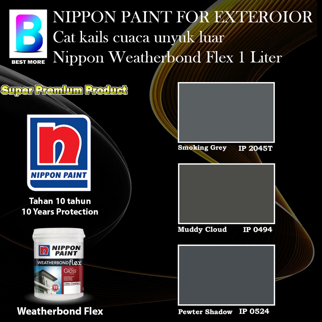 Nippon Paint Weatherbond Flex Exterior Collection 1 Liter Smoking Gray ...