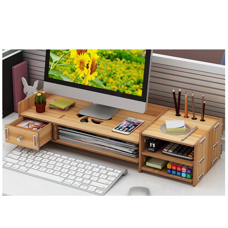 Multifunction Computer Shelf Wooden Desktop Storage Organizer Computer ...