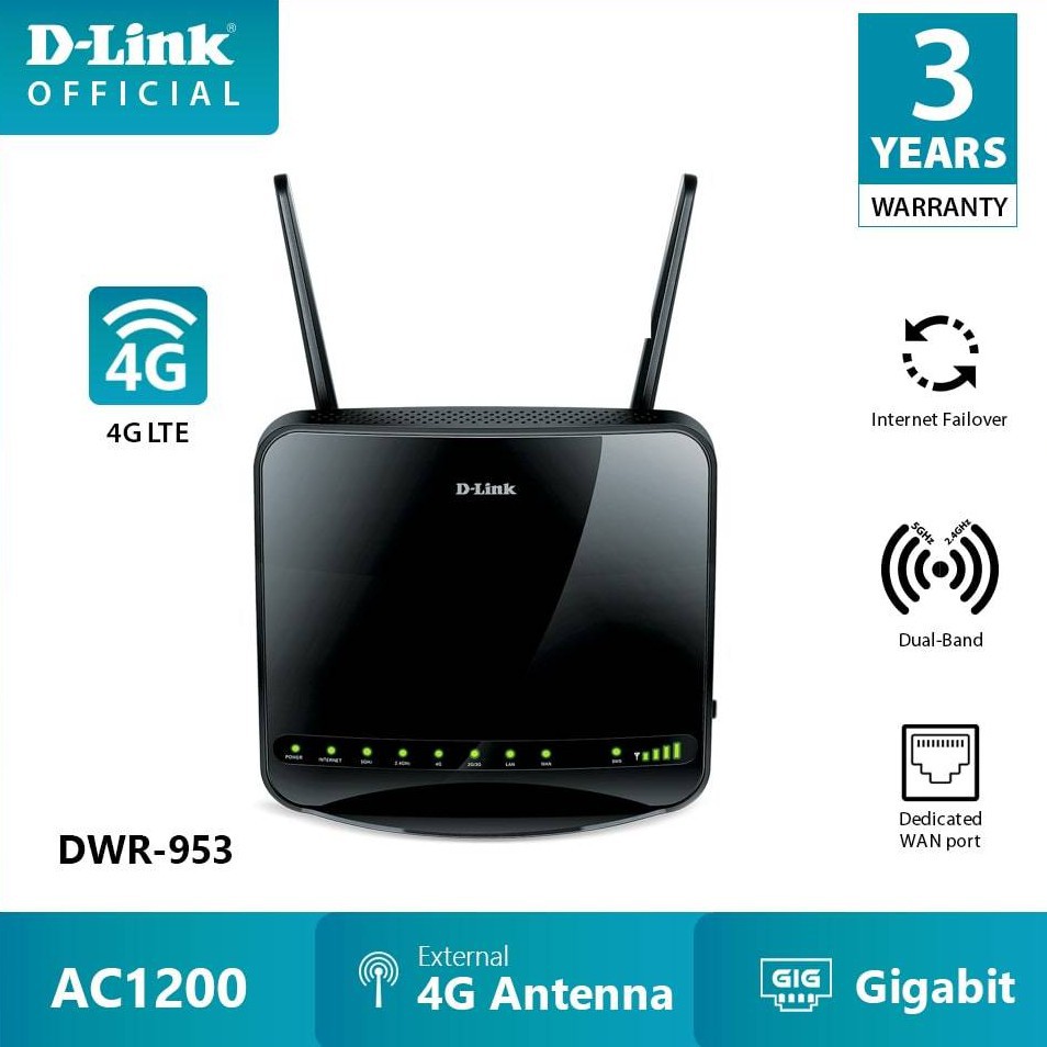 DLINK DWR953 WIRELESS AC1200 DUAL-BAND 4G LTE MULTI-WAN SIM CARD ROUTER ...