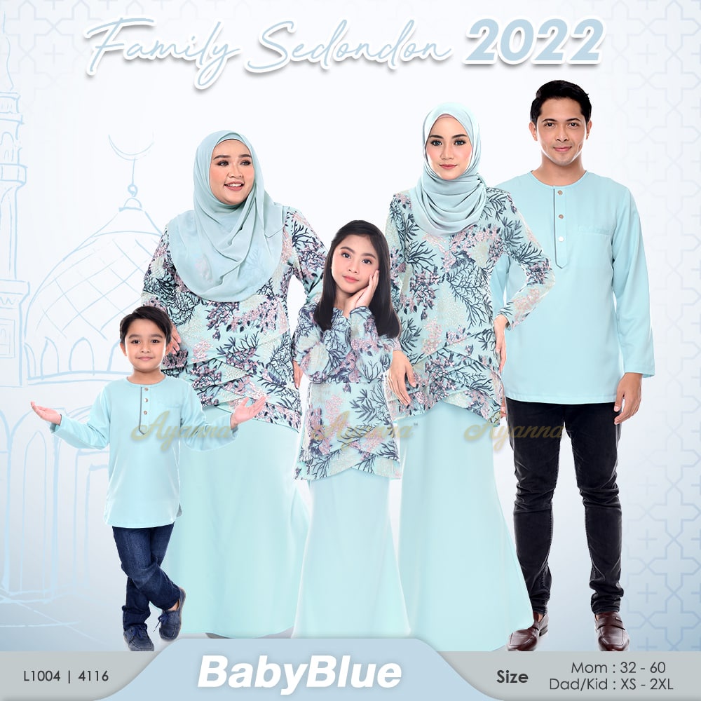Baju Raya Sedondon Family Tema Warna Baby Blue Set Family Ayah Ibu Anak ...