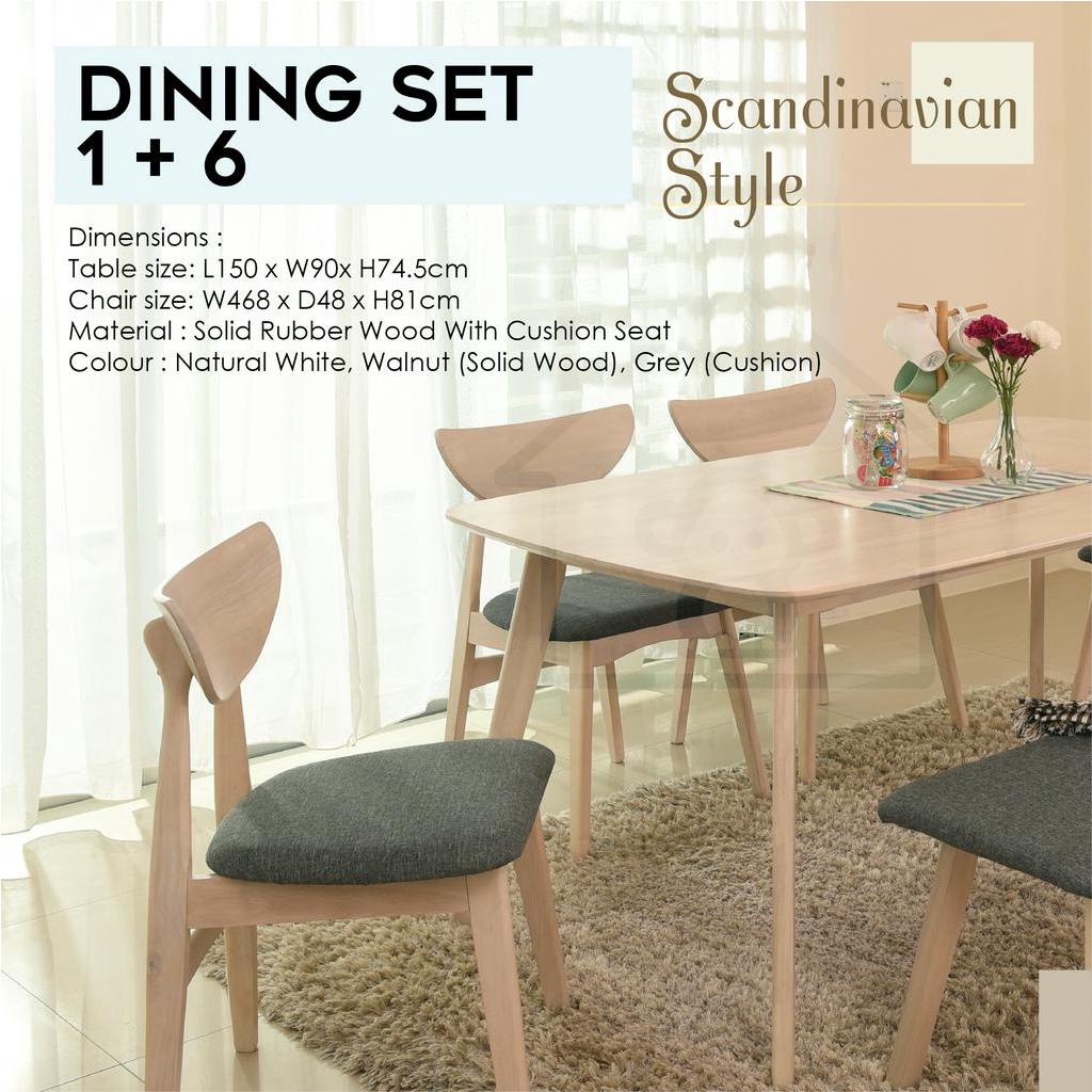 DINING SET 1 + 6 MODERN SCANDINAVIAN/DINING ROOM SET/SOLID WOOD DINING ...
