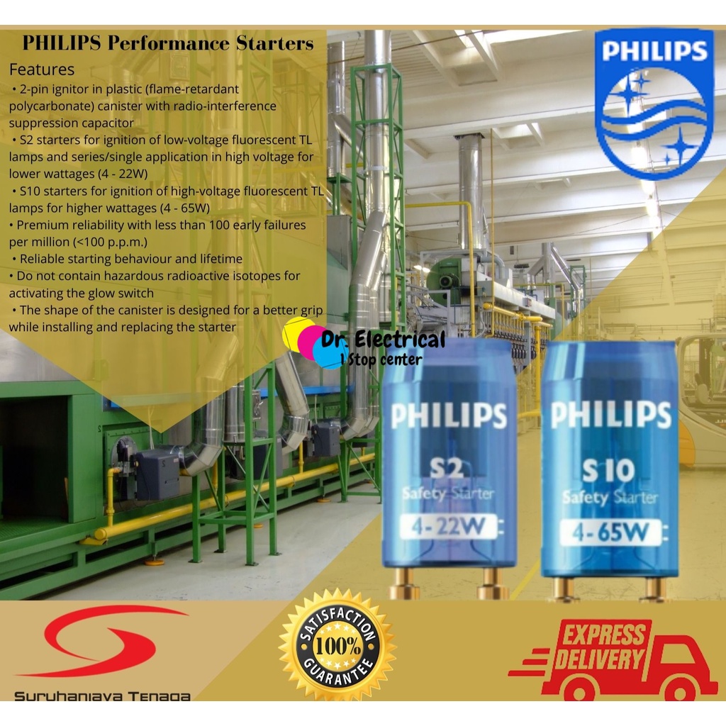 Philips Starter S10 fluorescent lamps starter ( S10 4-65w ) ( S2 4-22w ...