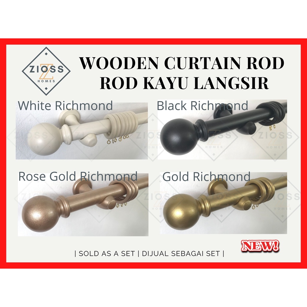 5 -🌟🌟🌟🌟🌟: Wood Curtain Rod | Kayu Langsir | 28mm diameter, 1 set with ...