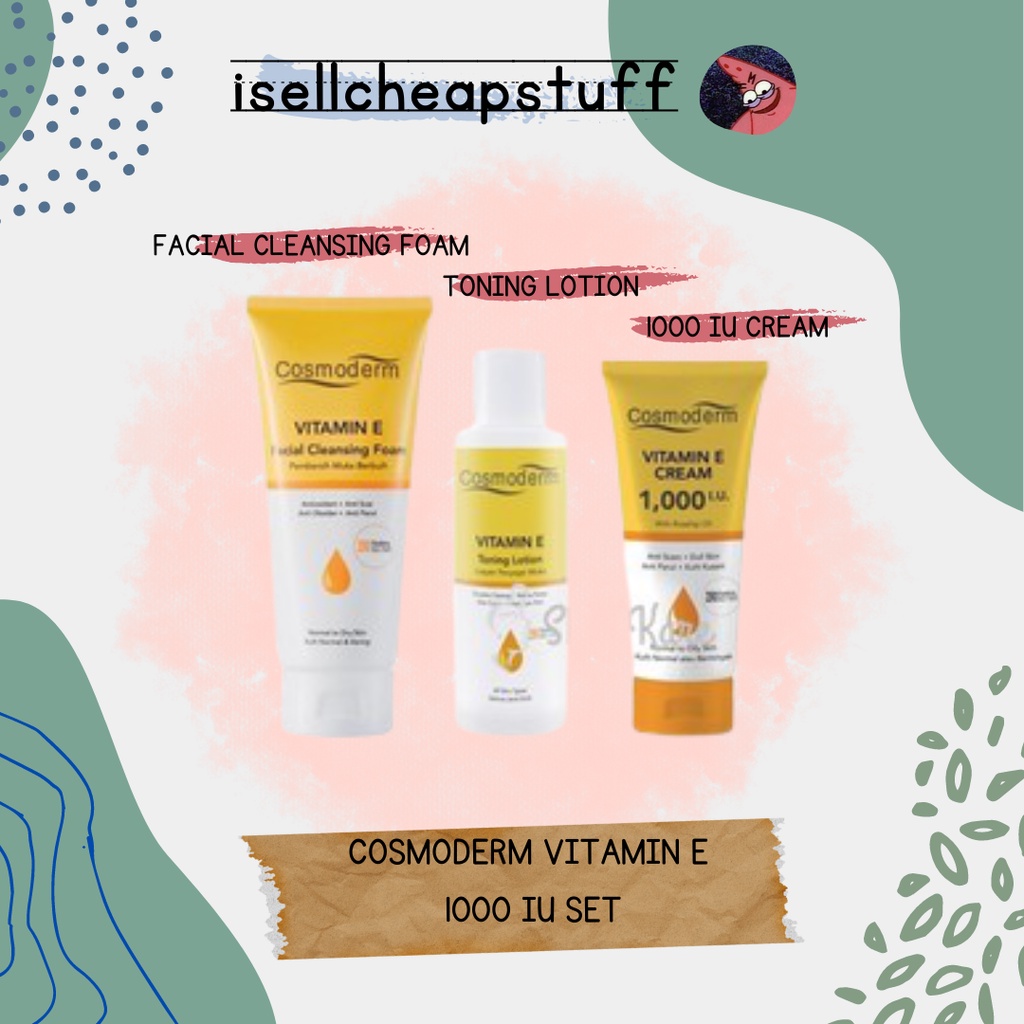 Cosmoderm Vitamin E Basic Set (Cleanser, Toner, 1000 IU Cream) | Shopee ...