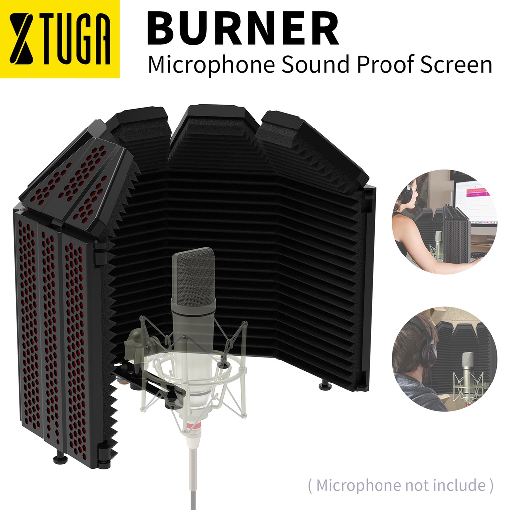 XTUGA Burner-Pro 5 Panels Foldable Microphone Isolation Shield With Top ...