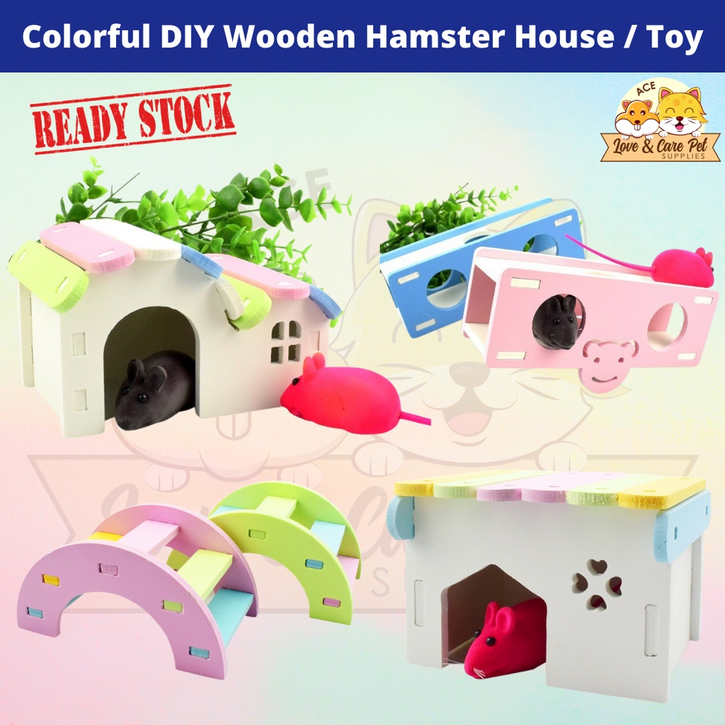 Colorful DIY Wooden Hamster Accessories (House/Toy/Seesaw/Bridge/Slides ...