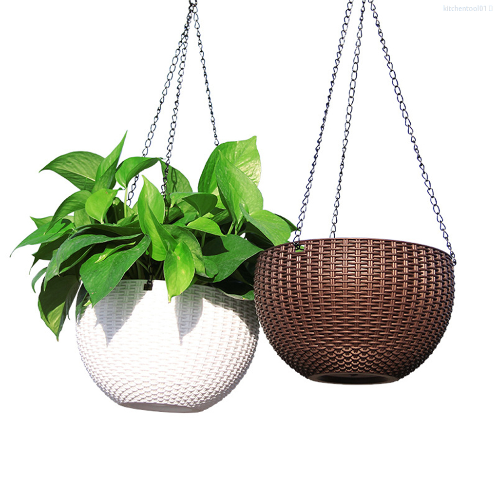 Hanging Basket Rattan Flower Pot Self-watering Art Planter Plastic ...