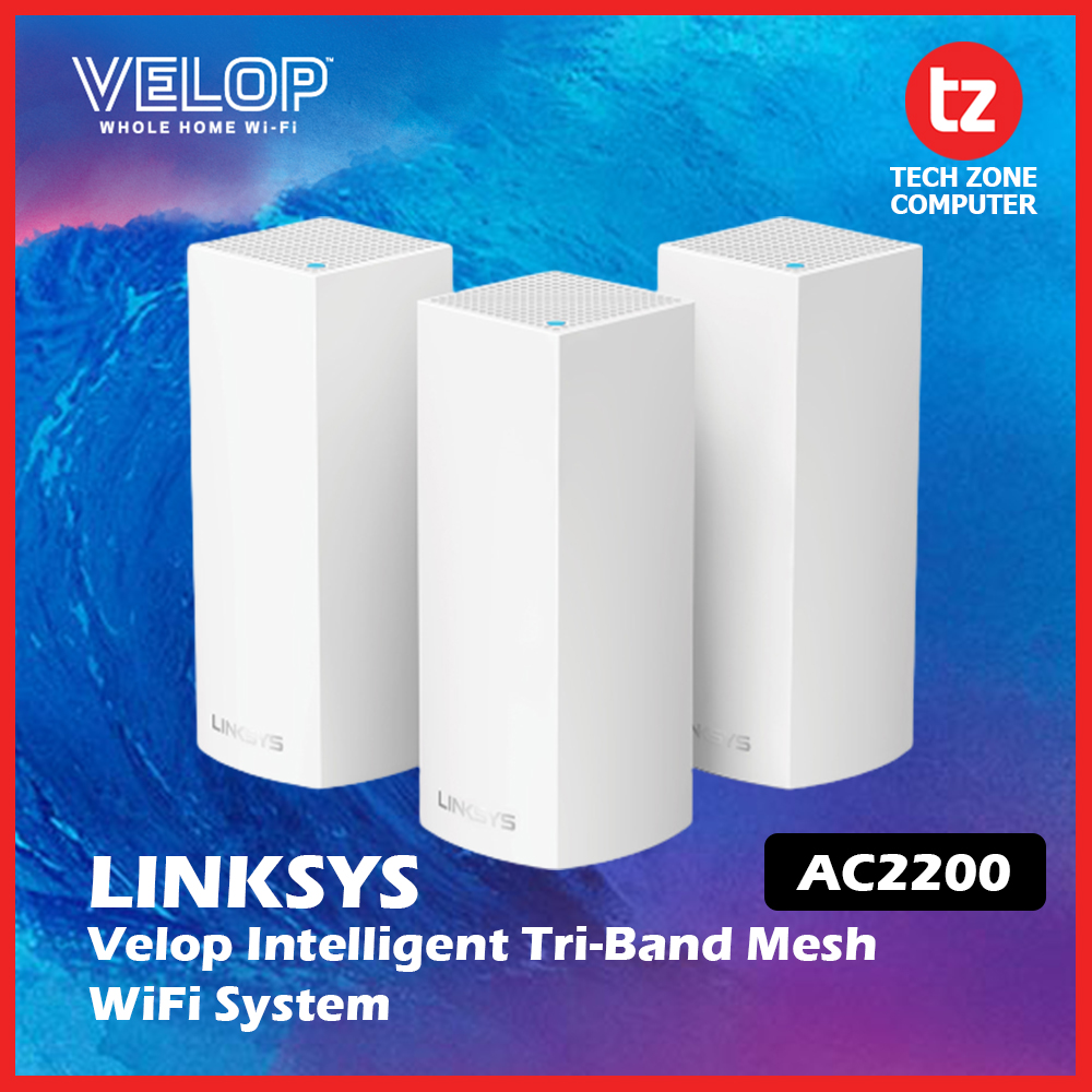 Linksys Velop Intelligent Mesh WiFi System TRI-BAND AC2200 White [1 /2 /3 Pack] (WHW0301/02/03 ...